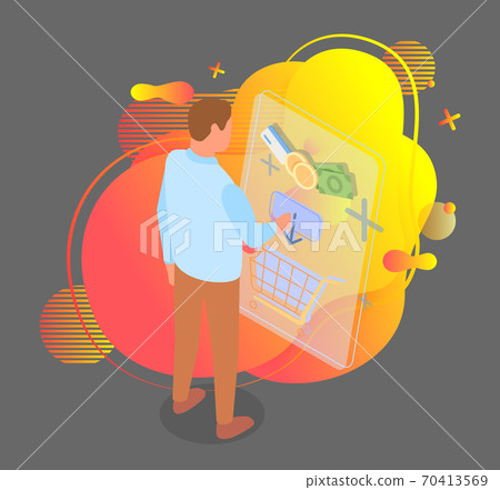 Man customer choosing good in online shop,... - Stock Illustration ...