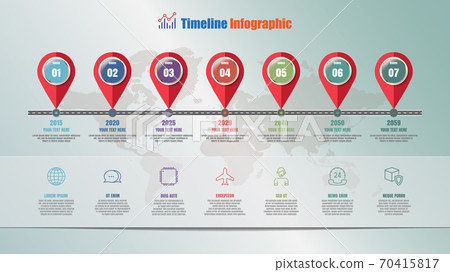 Road map timeline infographic with 7 steps,... - Stock Illustration ...