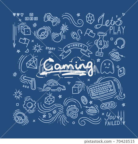 Gaming doodle set. Objects associated with... - Stock Illustration ...