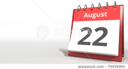 August 22 date on the flip calendar page, 3d... - Stock Illustration ...