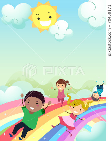 Stickman Kids Slide Rainbows Sun Illustration - Stock Illustration ...