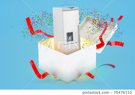Fridge inside gift box, 3D rendering - Stock Illustration [70476310 ...