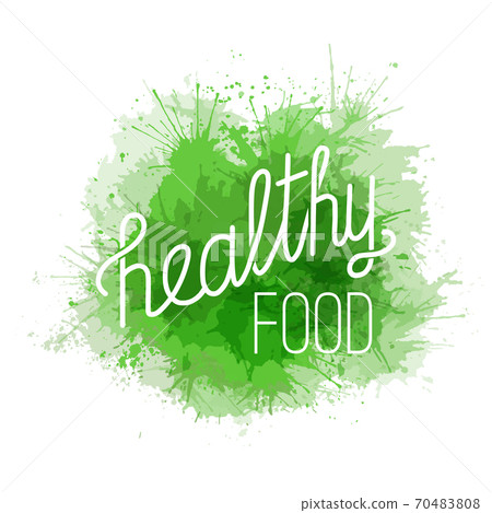 Healthy food. Handwritten lettering on green... - Stock Illustration ...