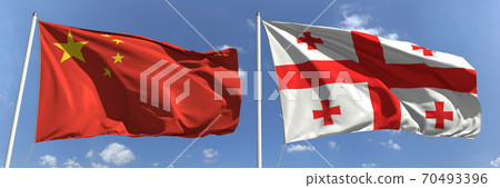 Waving flags of China and Georgia on flagpoles,... - Stock Illustration ...