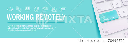 Remote work icon set with web header banner - Stock Illustration ...