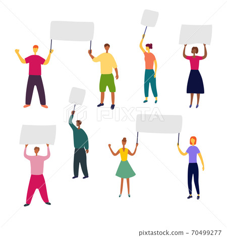 People with placards in their hands. Group of - Stock Illustration ...