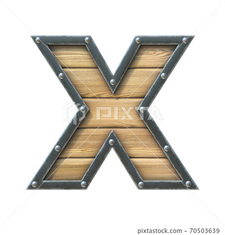 Font made of wooden board with metal frame and... - Stock Illustration ...