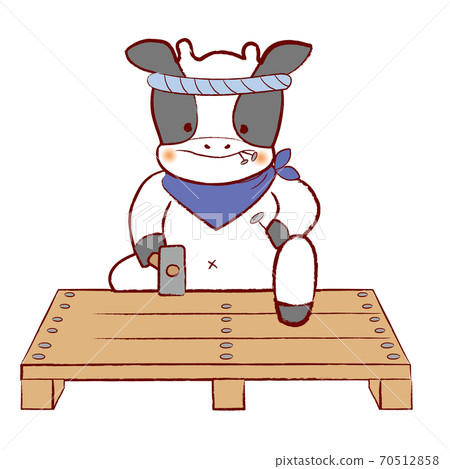Cow carpenter New Year's card material - Stock Illustration [70512858 ...