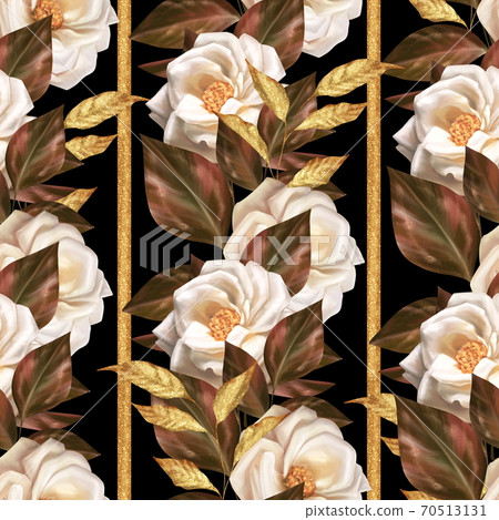 Floral seamless pattern with white roses and... - Stock Illustration ...