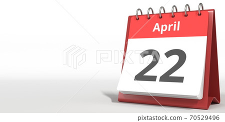 April 22 date on the flip calendar page, 3d... - Stock Illustration ...