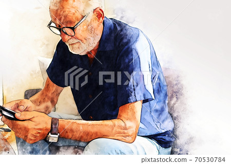 Abstract colorful elderly senior man sitting... - Stock Illustration ...