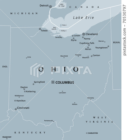 Ohio, OH, gray political map. State in the East... - Stock Illustration ...
