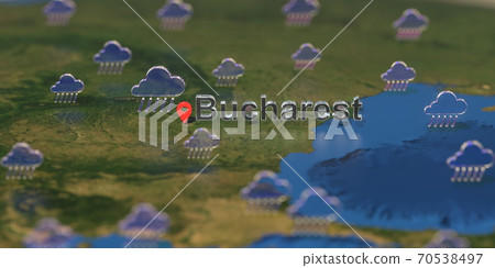 Rainy weather icons near Bucharest city on the... - Stock Illustration ...