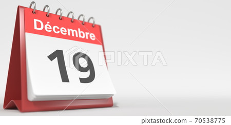 December 19 date written in French on the flip... - Stock Illustration ...
