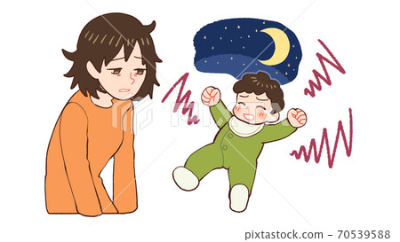Baby crying at night, mother of postpartum... - Stock Illustration ...