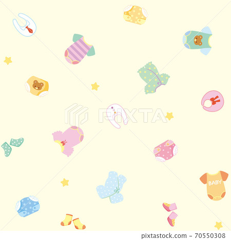 Baby clothes pattern (yellow background) - Stock Illustration [70550308 ...