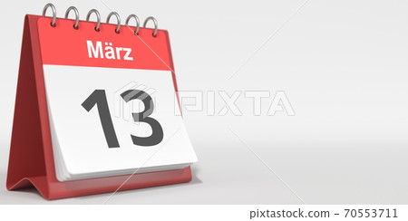 March 13 date written in German on the flip... - Stock Illustration ...