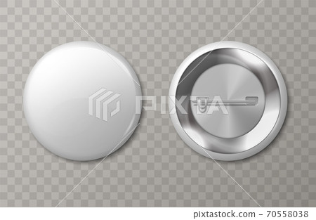 Badge mockup. 3D plastic circle tags with copy... - Stock Illustration ...
