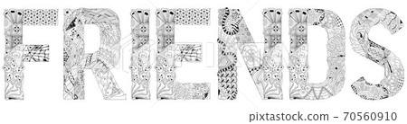 Word FRIENDS. Vector decorative zentangle... - Stock Illustration ...