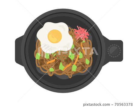 Illustration of making yakisoba on a hot plate - Stock Illustration ...