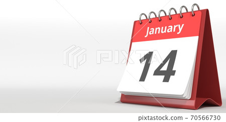 January 14 date on the flip calendar page, 3d... - Stock Illustration ...