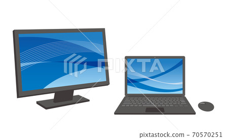 Illustration of dual monitor with laptop and... - Stock Illustration ...