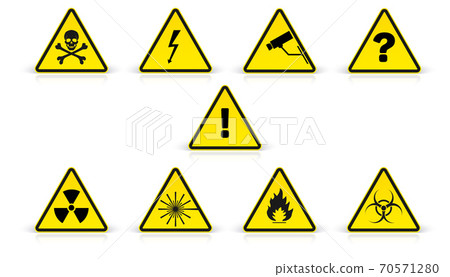 Set of warning sign in yellow triangles isolated - Stock Illustration ...