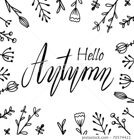 Hello, Autumn handwritten Lettering with doodle...-插圖素材 [70574421 ...