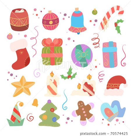 Festive set of different elements for the new... - Stock Illustration ...