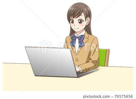 Girl in uniform operating a computer - Stock Illustration [70575656 ...