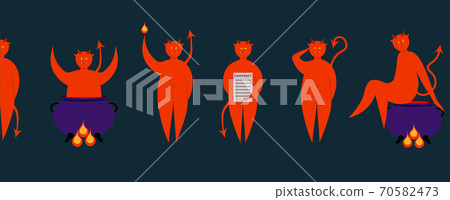 Set of red devils character in different pose... - Stock Illustration ...