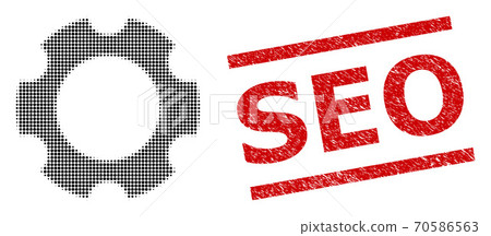 Scratched Seo Seal Stamp and Halftone Dotted Gear - Stock Illustration ...