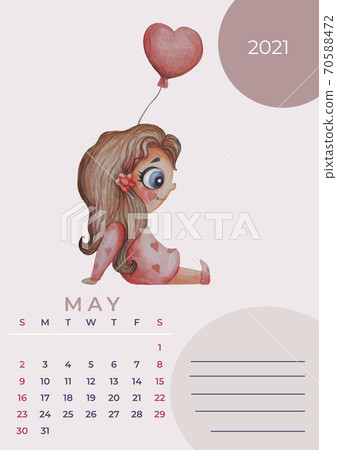 Calendar 2021 watercolor. Template for May.... - Stock Illustration ...
