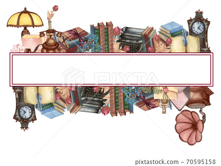 Watercolor book frame, education art library,... - Stock Illustration ...