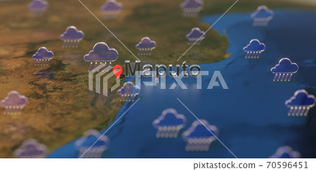 Maputo city and rainy weather icon on the map,... - Stock Illustration ...