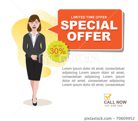 Business woman with sign Marketing,... - Stock Illustration [70609952 ...