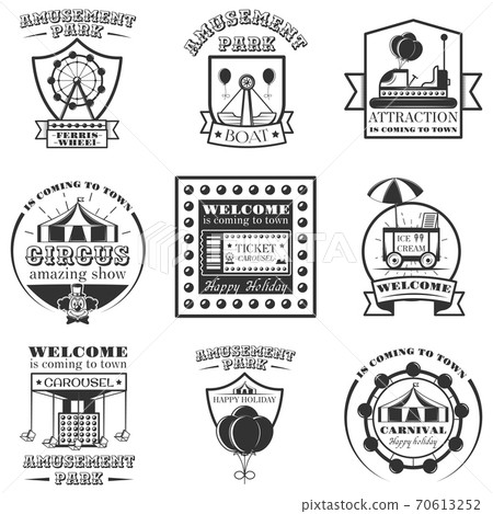 Vector set of amuesment park labels and design... - Stock Illustration ...