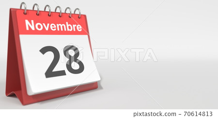 November 28 date written in French on the flip... - Stock Illustration ...