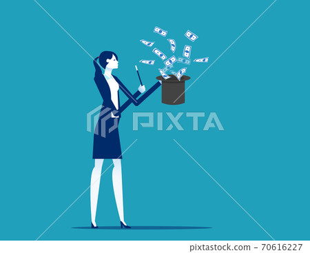 Magician making money from magic hat. Business... - Stock Illustration ...