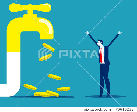 Money coins fall out of golden faucet.... - Stock Illustration ...