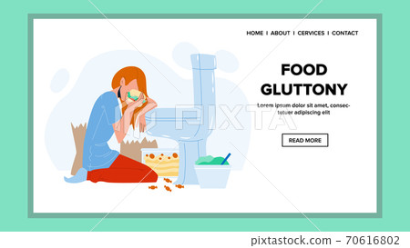 Young Woman With Food Gluttony Problem Vector - Stock Illustration ...