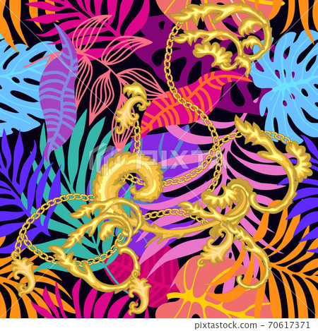 Seamless vector pattern with tropical motifs. - Stock Illustration ...