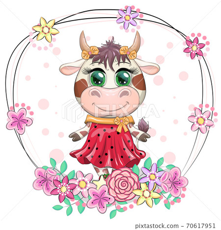 Cute Cartoon Princess Cow on a white background - Stock Illustration ...
