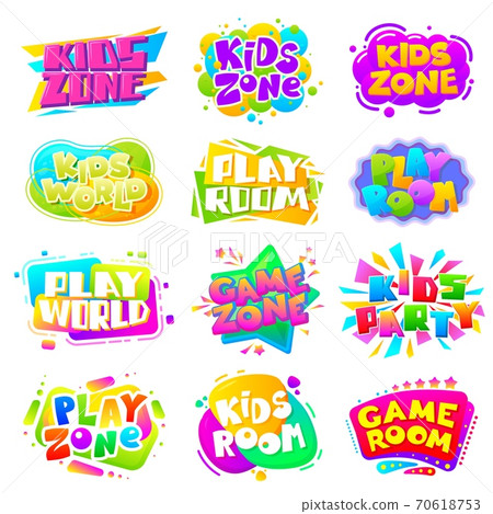 Kids zone labels. Fun kid game logo, sports... - Stock Illustration ...