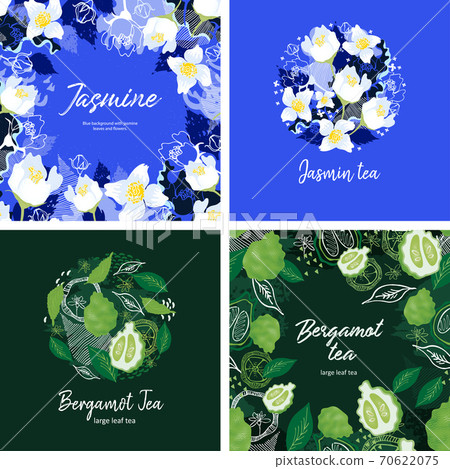 Tea card design. Tea with jasmine. Bright... - Stock Illustration ...