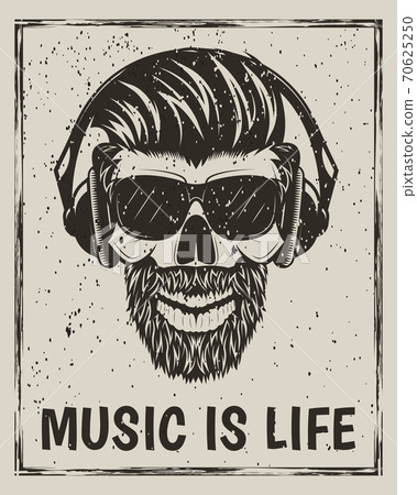 Music is life vector grunge design with hipster... - Stock Illustration ...