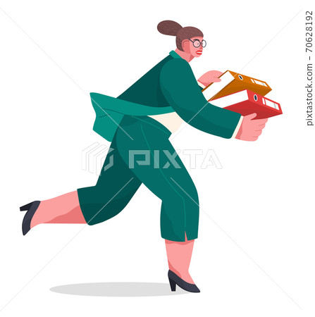 Business woman run with document pile. Idea of... - Stock Illustration ...