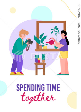 A young couple spends time together doing their... - Stock Illustration ...