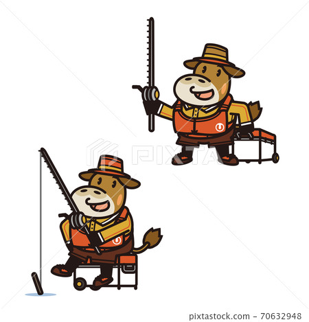 Jersey cow posing with a fishing rod [Fishing /... - Stock Illustration ...