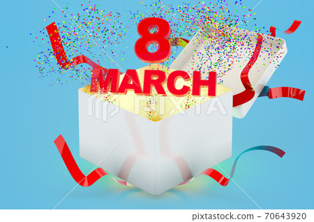 8 march text inside gift box. 3D rendering - Stock Illustration ...